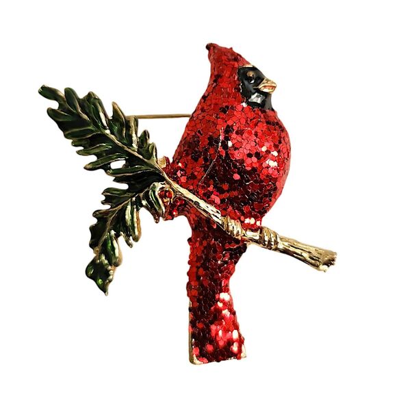 Unbranded | Jewelry | Vintage Beautiful Red Glitter Enamel Cardinal ...